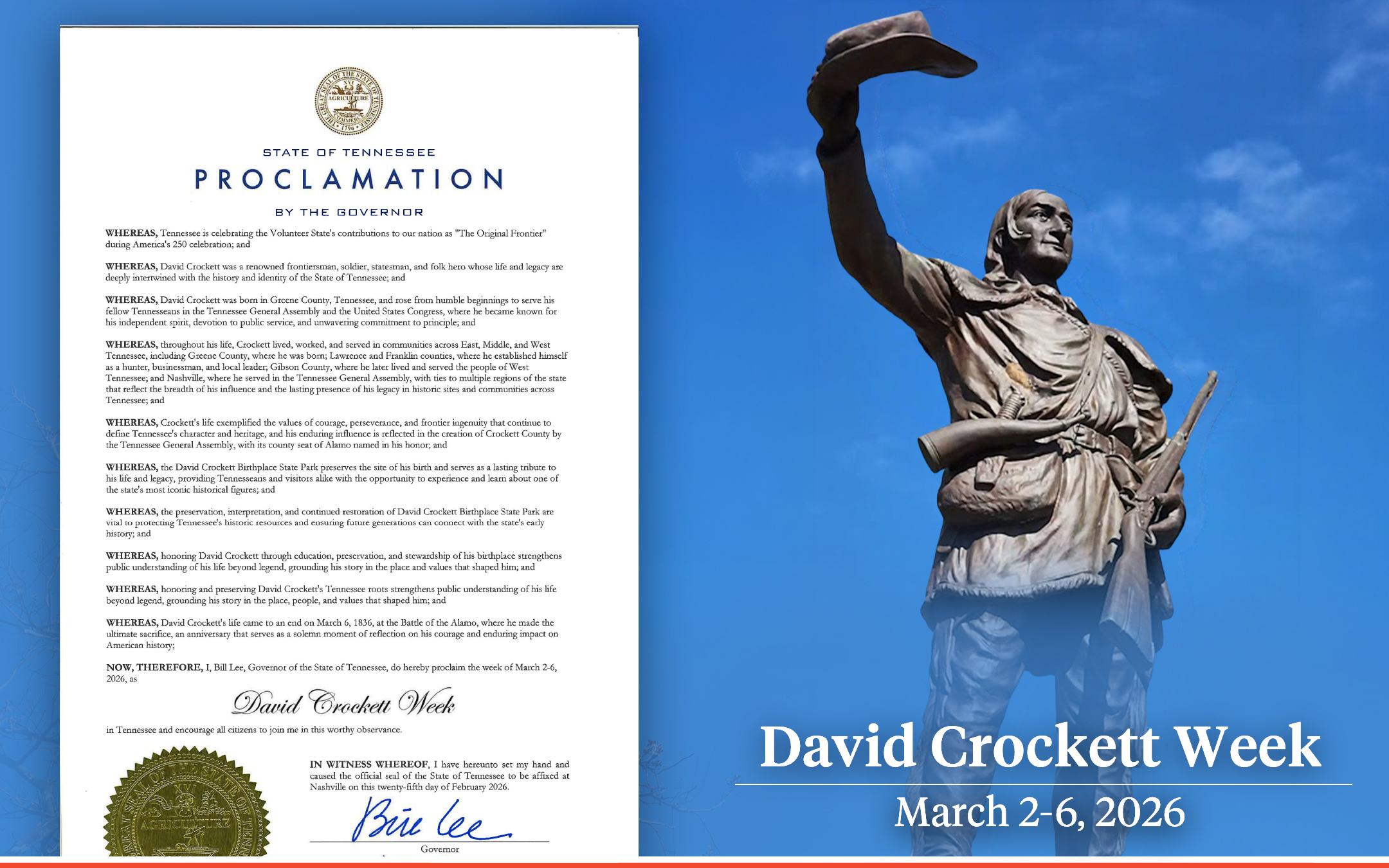 VIDEO: Gov. Lee Proclaims “David Crockett Week” in Tennessee